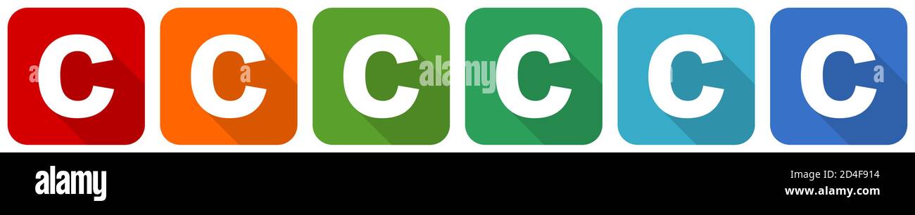 Copyright icon set, flat design vector illustration in 6 colors options ...