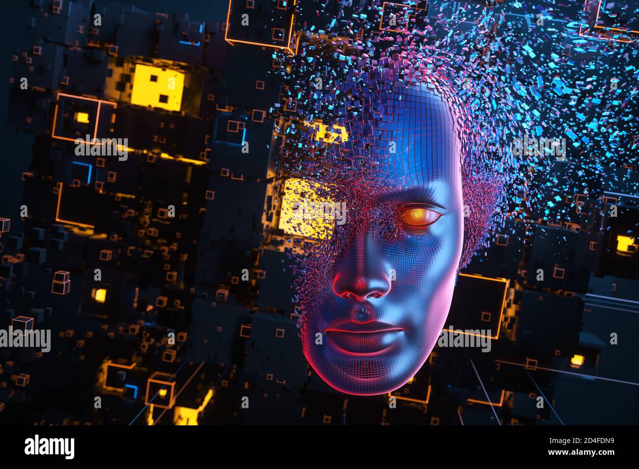 Head consisting of blocks. Artificial intelligence concept. 3D ...