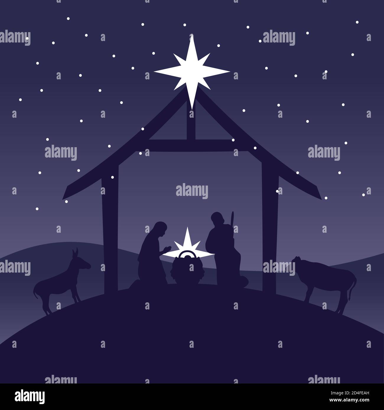 happy merry christmas manger scene with holy family in stable and ...