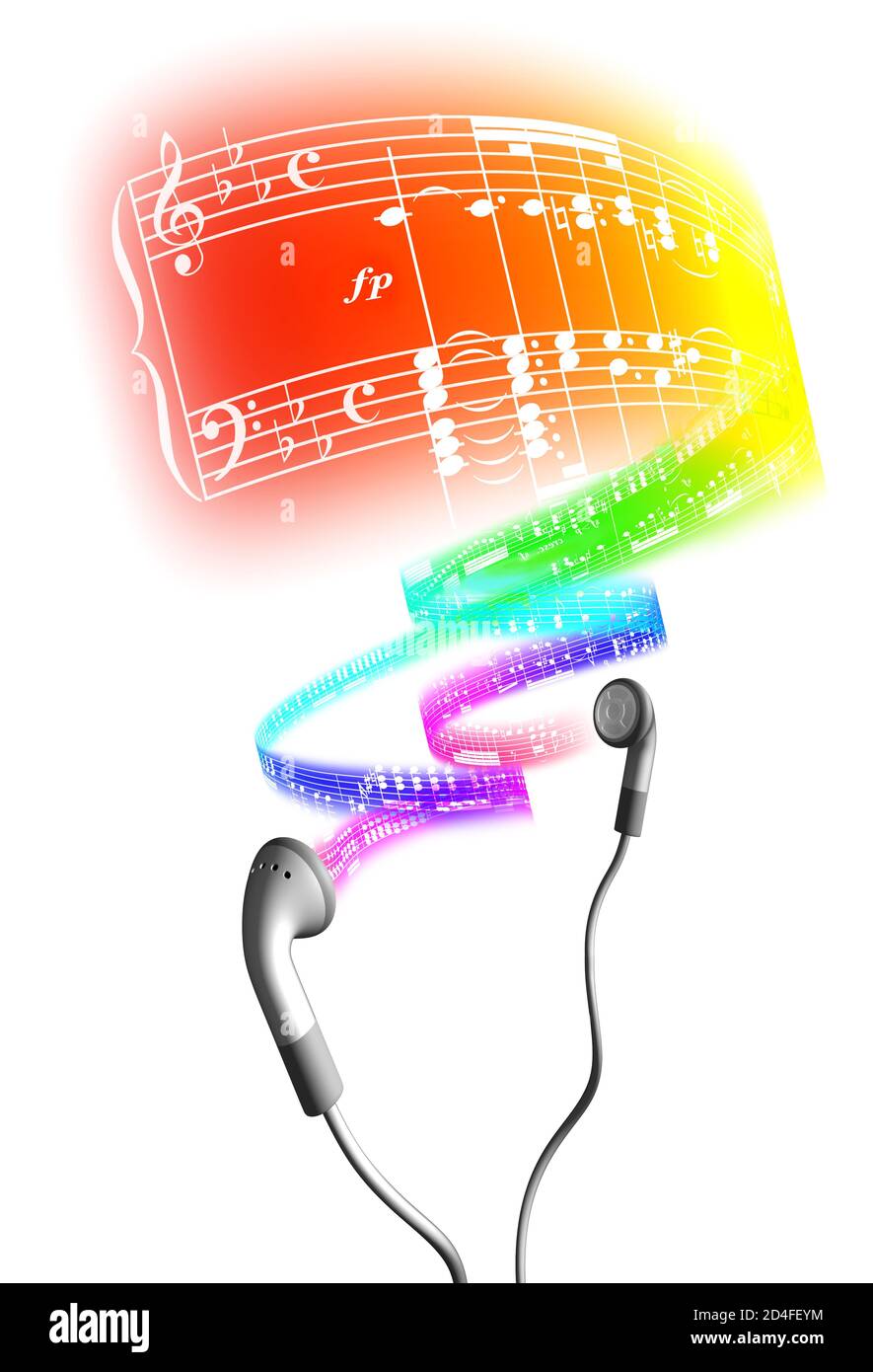 Ear buds playing music, headphones, listenng pleasure.White background ...