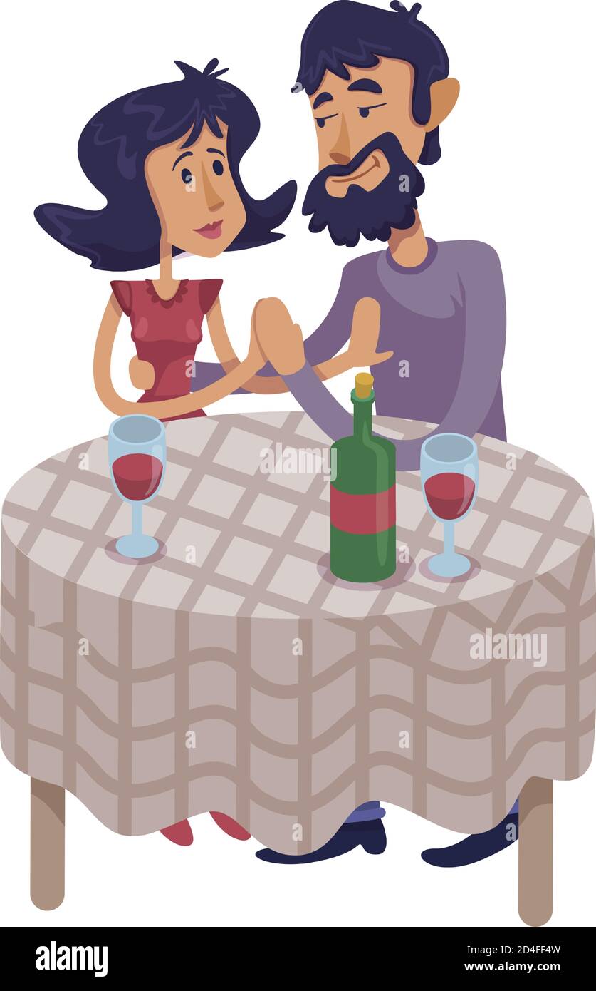 Couple sitting at table flat cartoon vector illustration Stock Vector ...