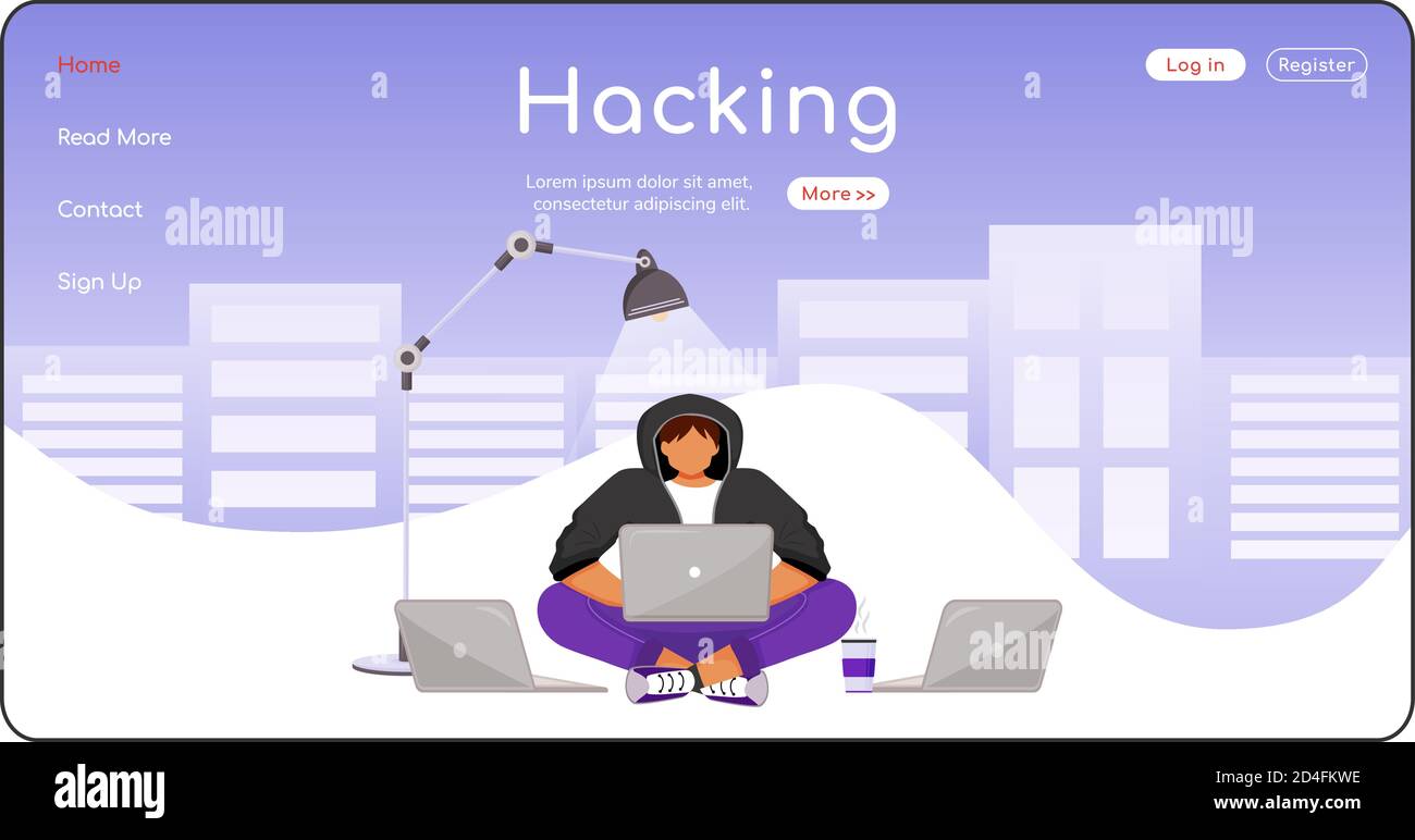 Computer hacking landing page flat color vector template Stock Vector ...