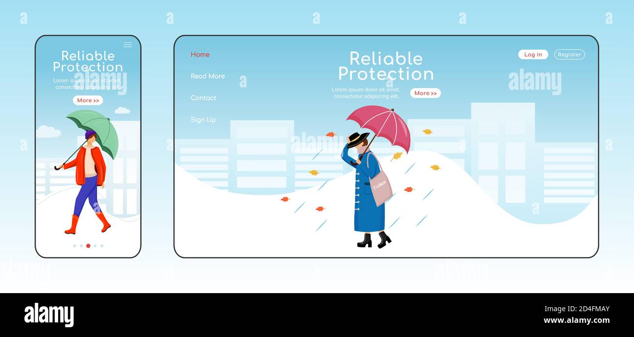 Reliable protection landing page flat color vector template Stock ...