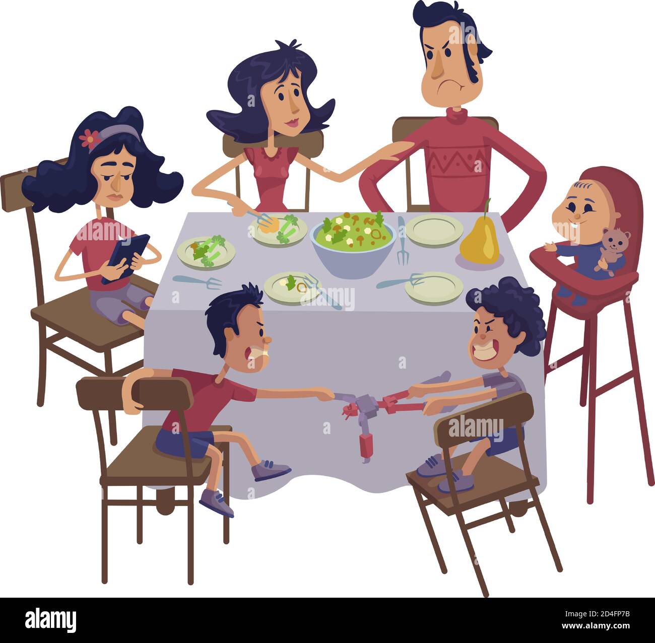 Family together having meal flat cartoon vector illustration Stock ...
