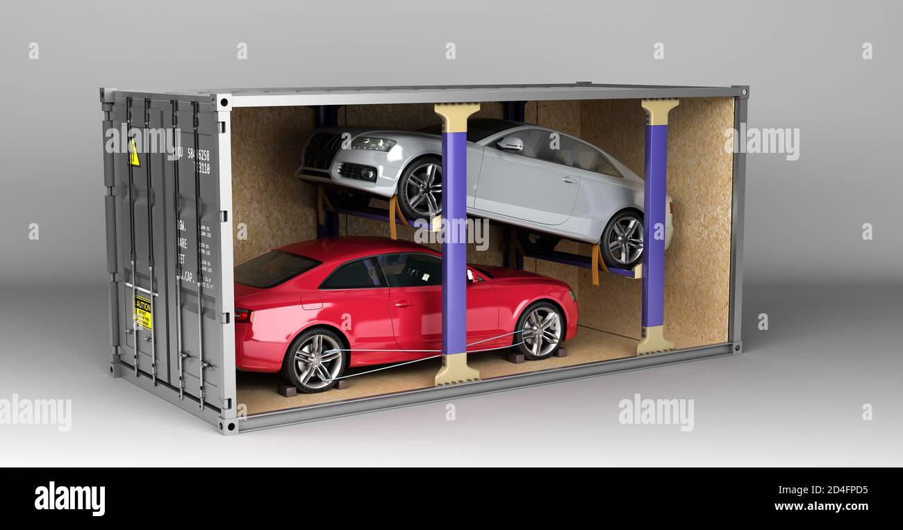 delivery of cars from auctions Cars loaded into a shipping container 3d ...