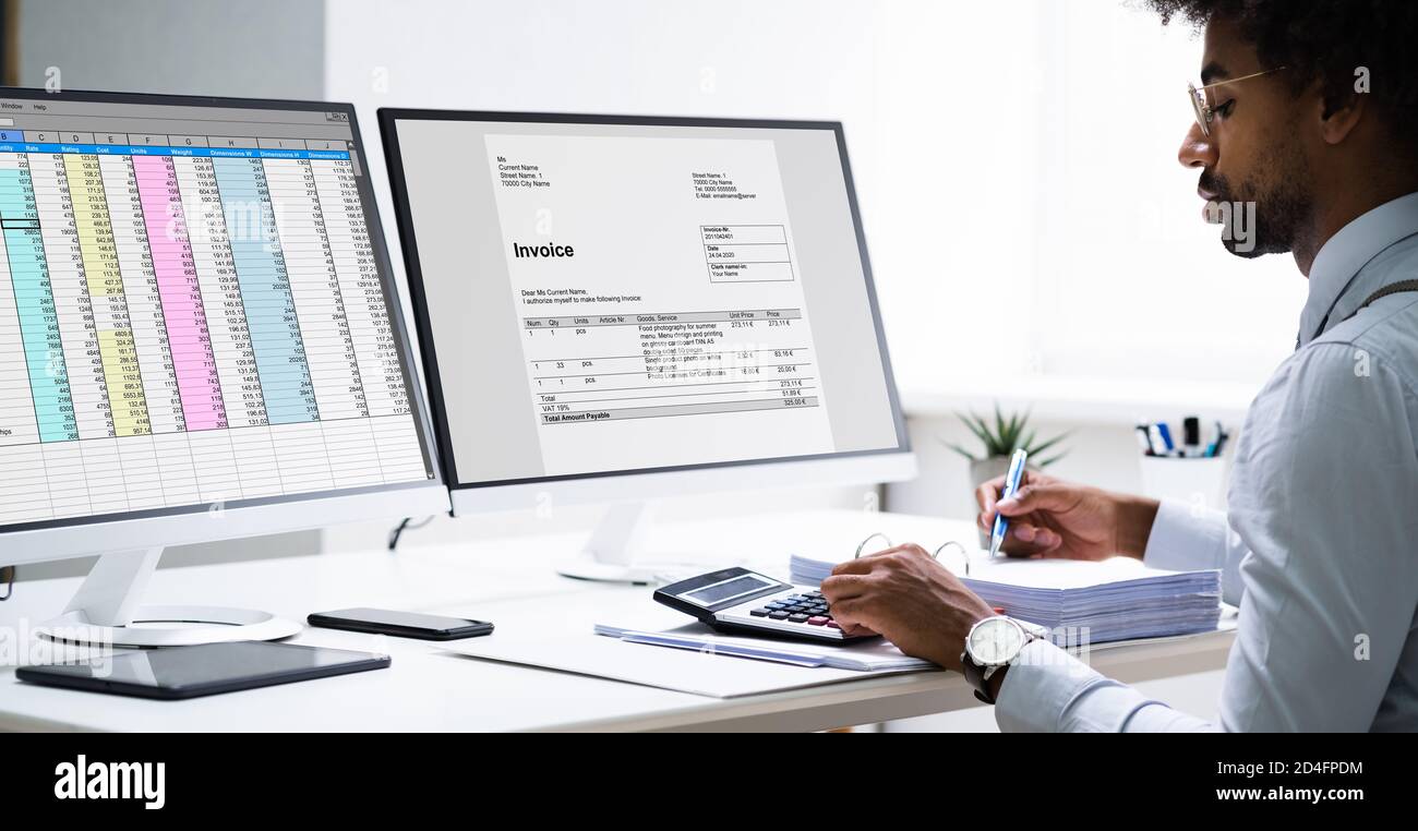 Electronic Invoice And Receipt On Multiple Computer Screens Stock Photo ...