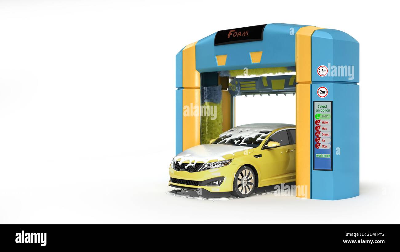 automatic car wash presentation concept car covered in foam inside a ...