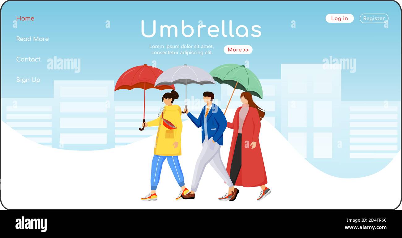 Umbrellas landing page flat color vector template Stock Vector Image ...