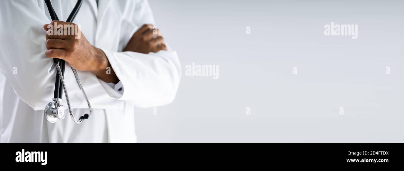 African American Doctor With Stethoscope At Healthcare Lab Stock Photo ...