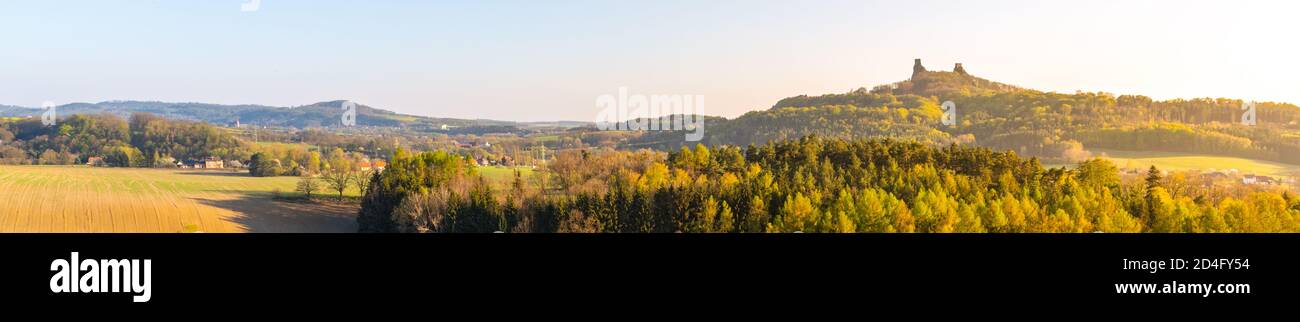 Trosky castle ruins. Two towers of old medieval castle on the hill ...