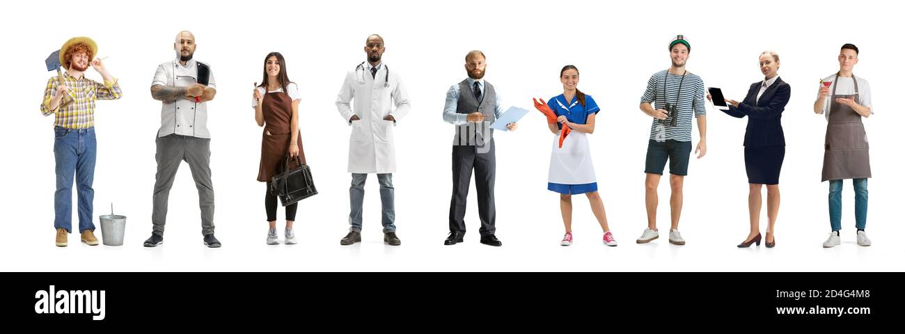 Group of people with different professions isolated on white studio ...