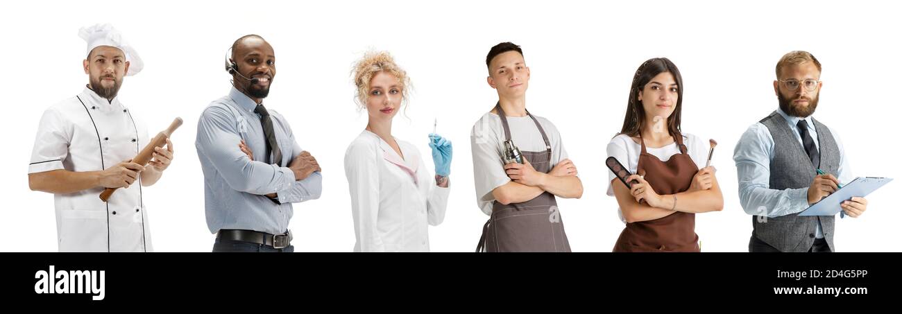 Group of people with different professions isolated on white studio ...