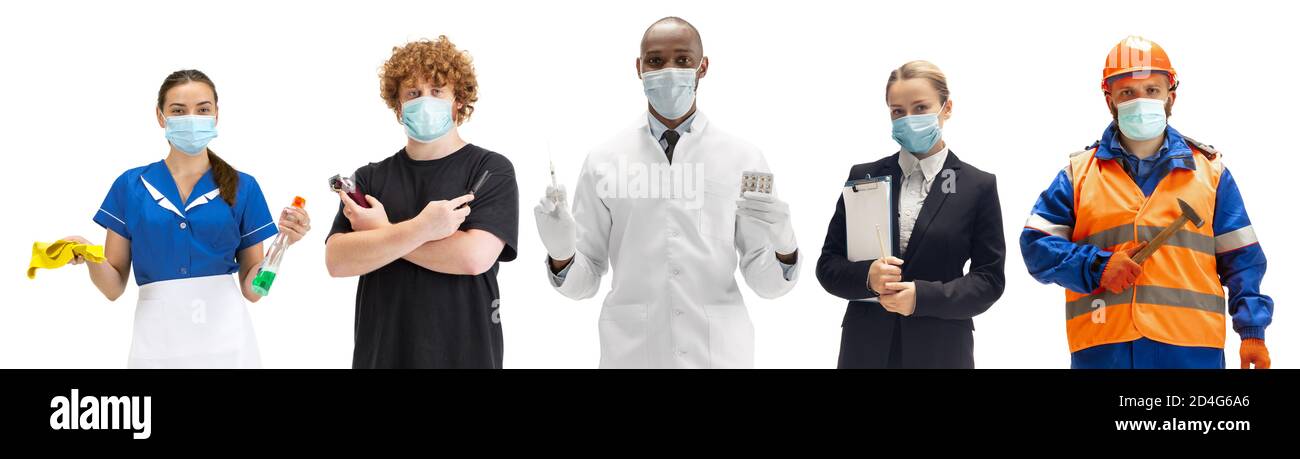 Group of people with different professions on white background ...
