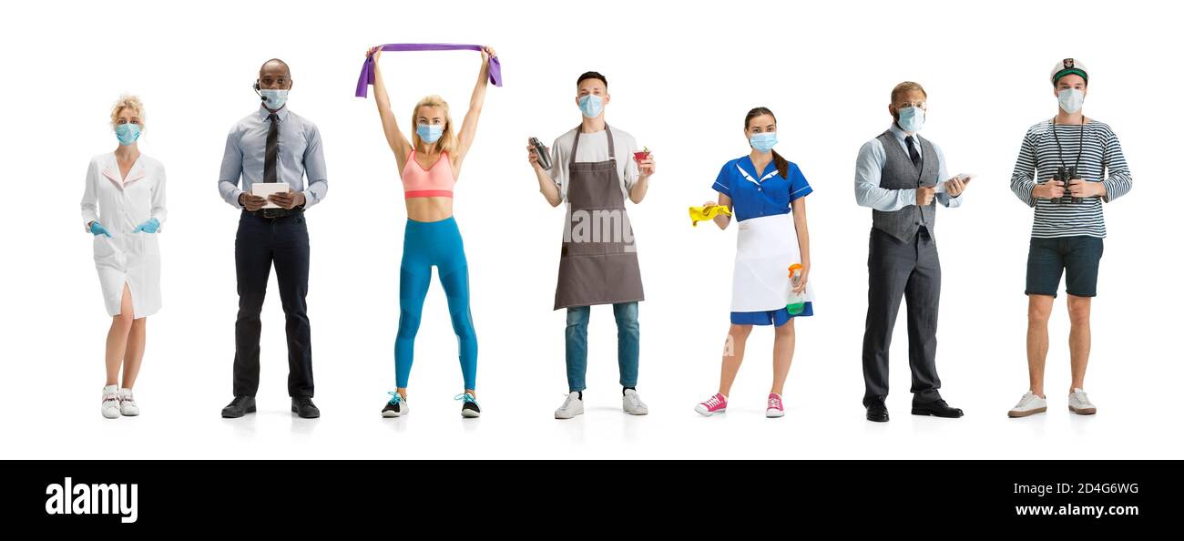 Group of people with different professions isolated on white studio ...