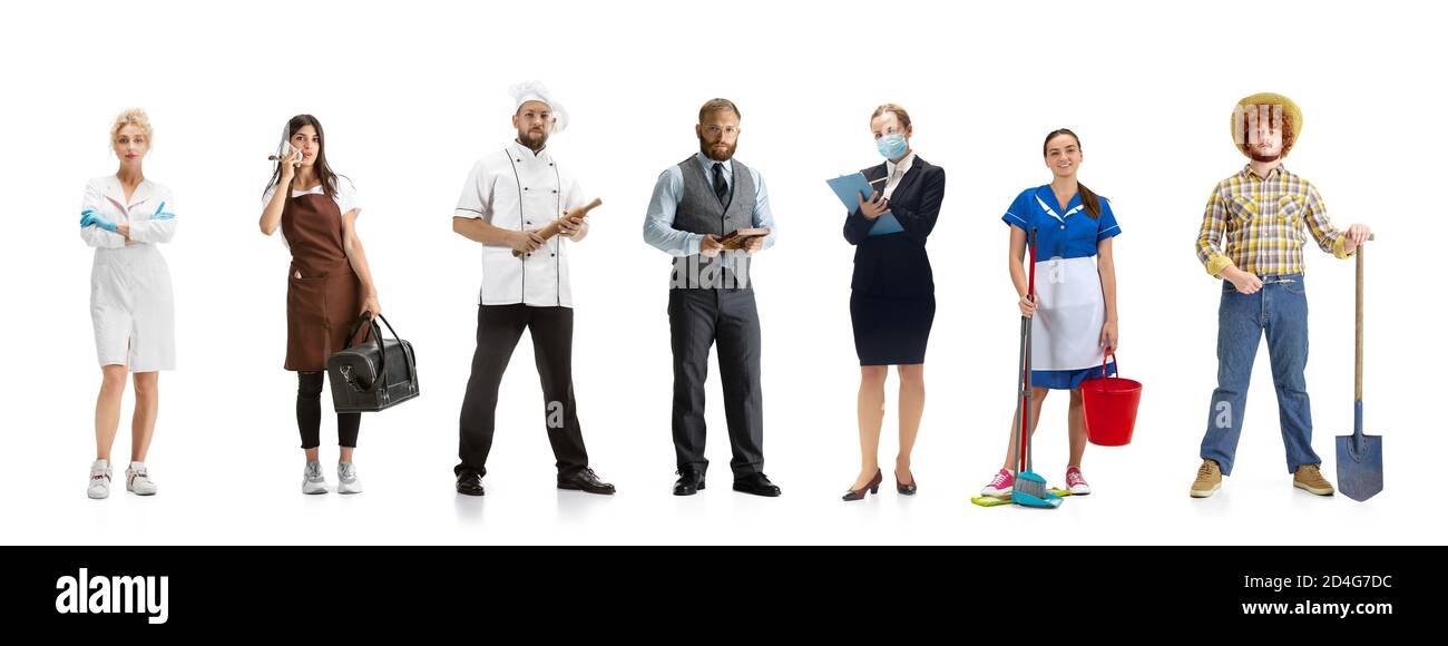 Group of people with different professions isolated on white studio ...