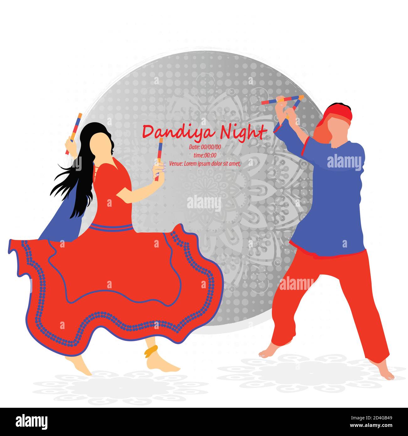 Dandiya Playing Vector Png