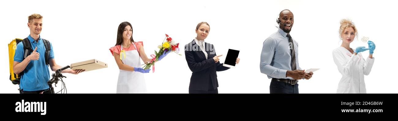 Group of people with different professions isolated on white studio ...