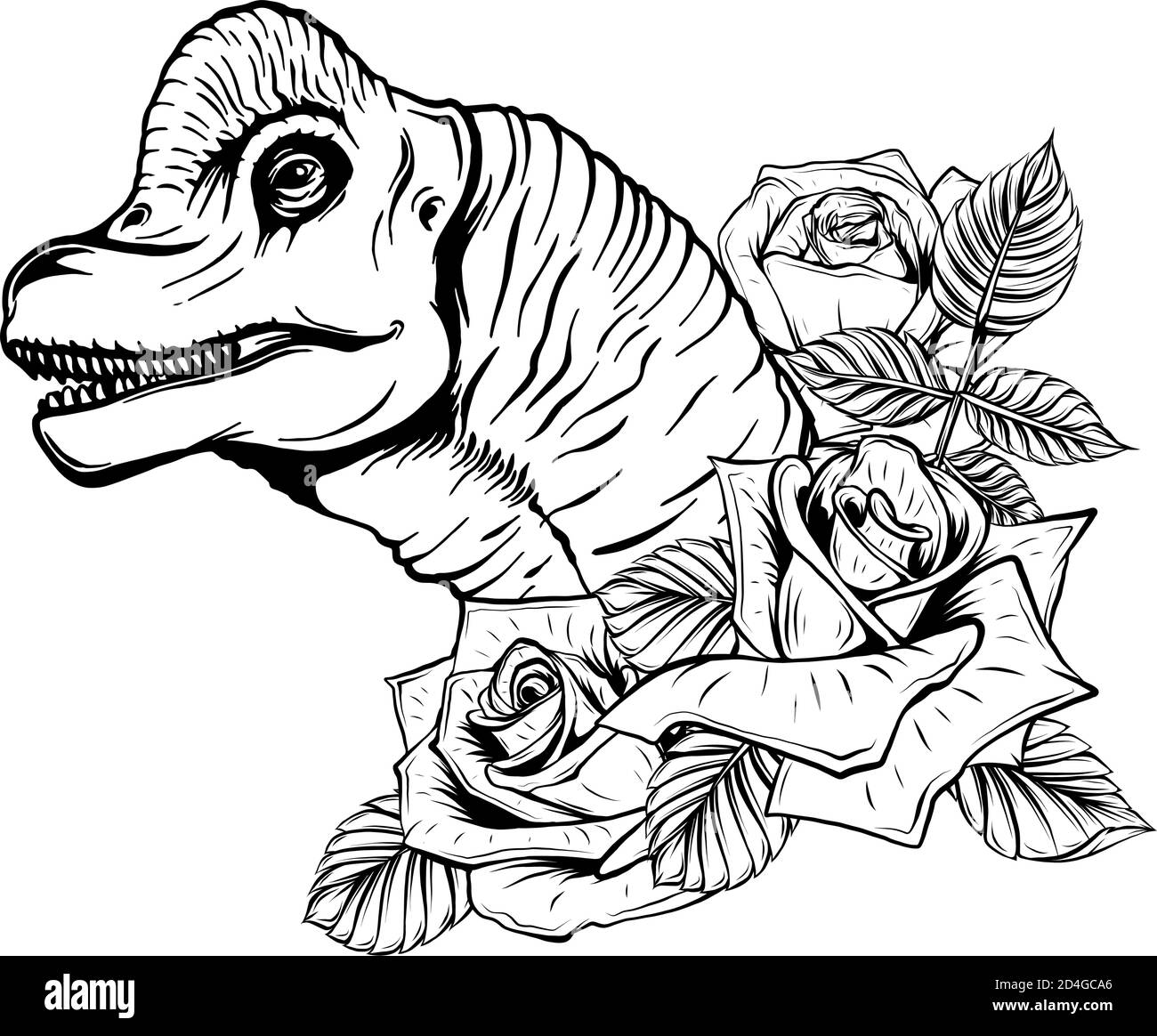dinosaur and roses frame. vector design. Concept art drawing Stock ...