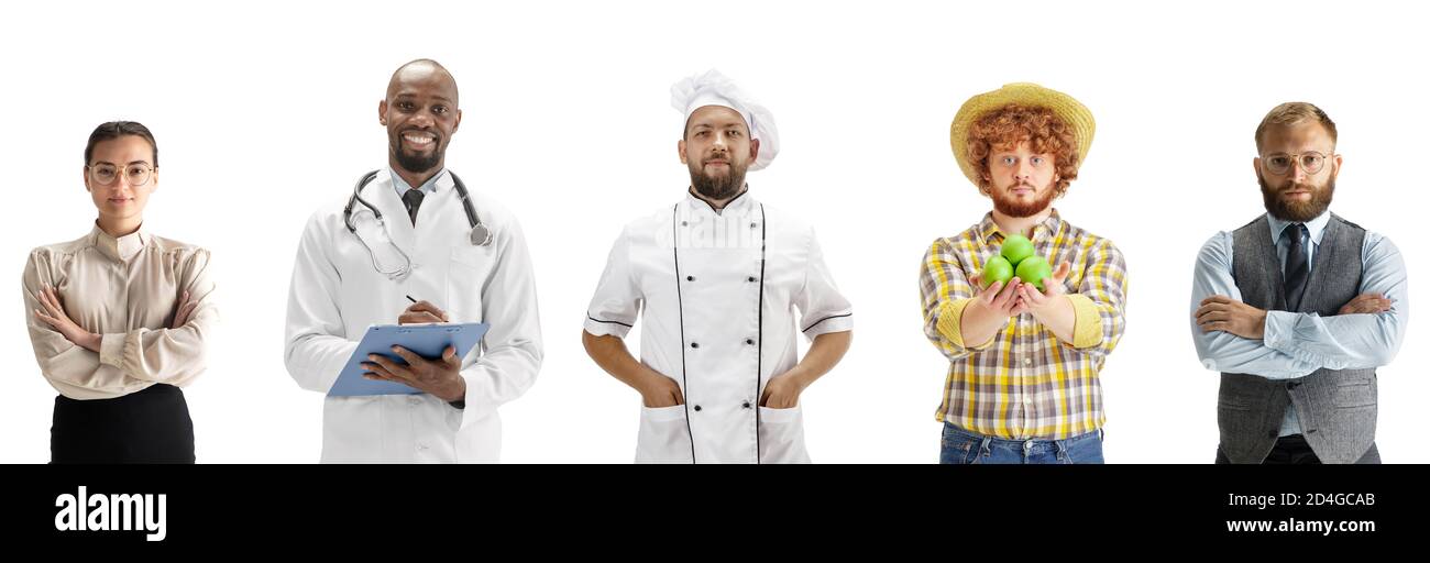 Group of people with different professions isolated on white studio ...