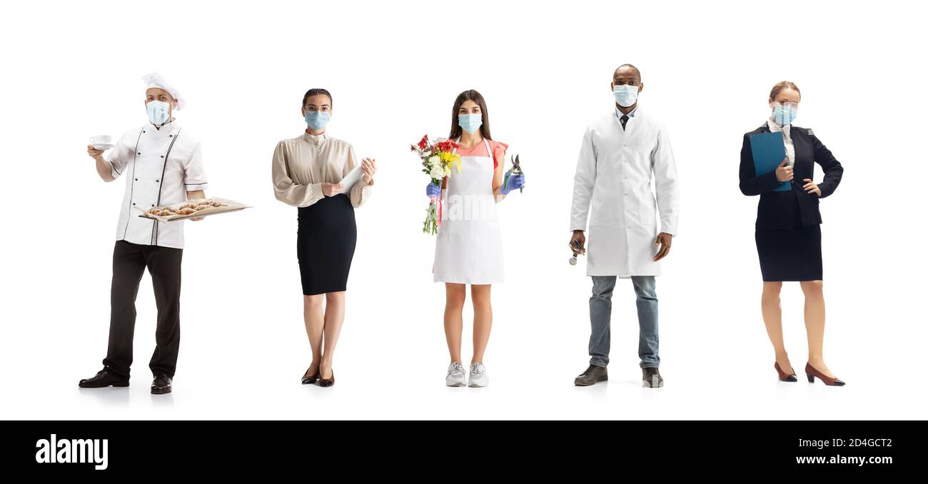 Group of people with different professions on white studio background ...