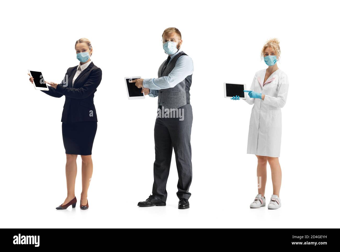 Group of people with different professions on white studio background ...