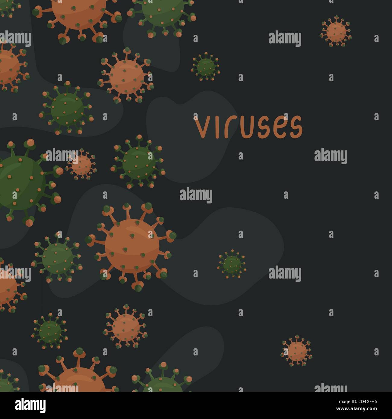 Black vertical seamless border with orange and green viruses ...
