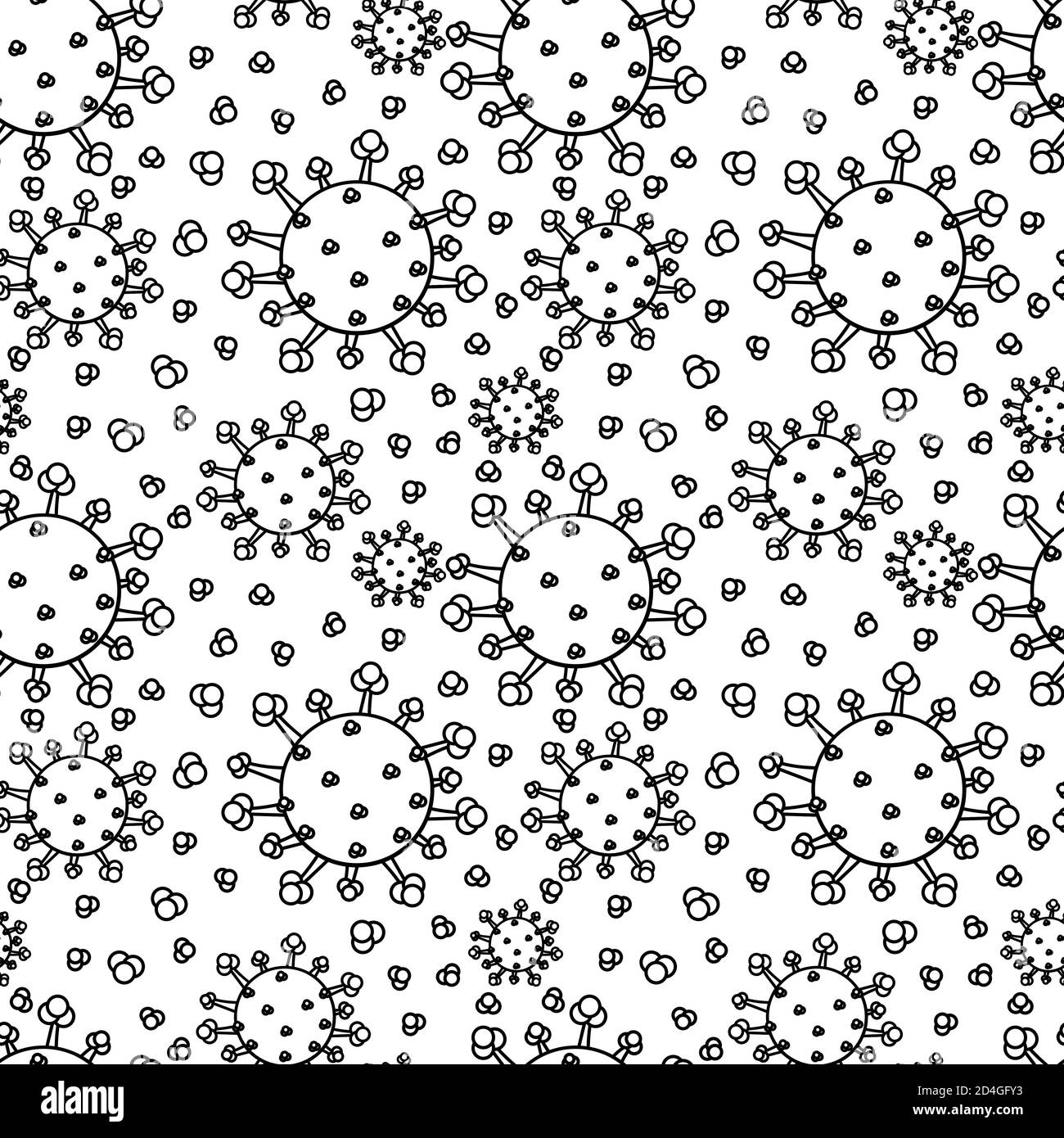 White-black Corona bacterium biological virus seamless pattern on white ...