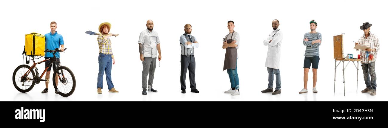 Group of people with different professions isolated on white studio ...