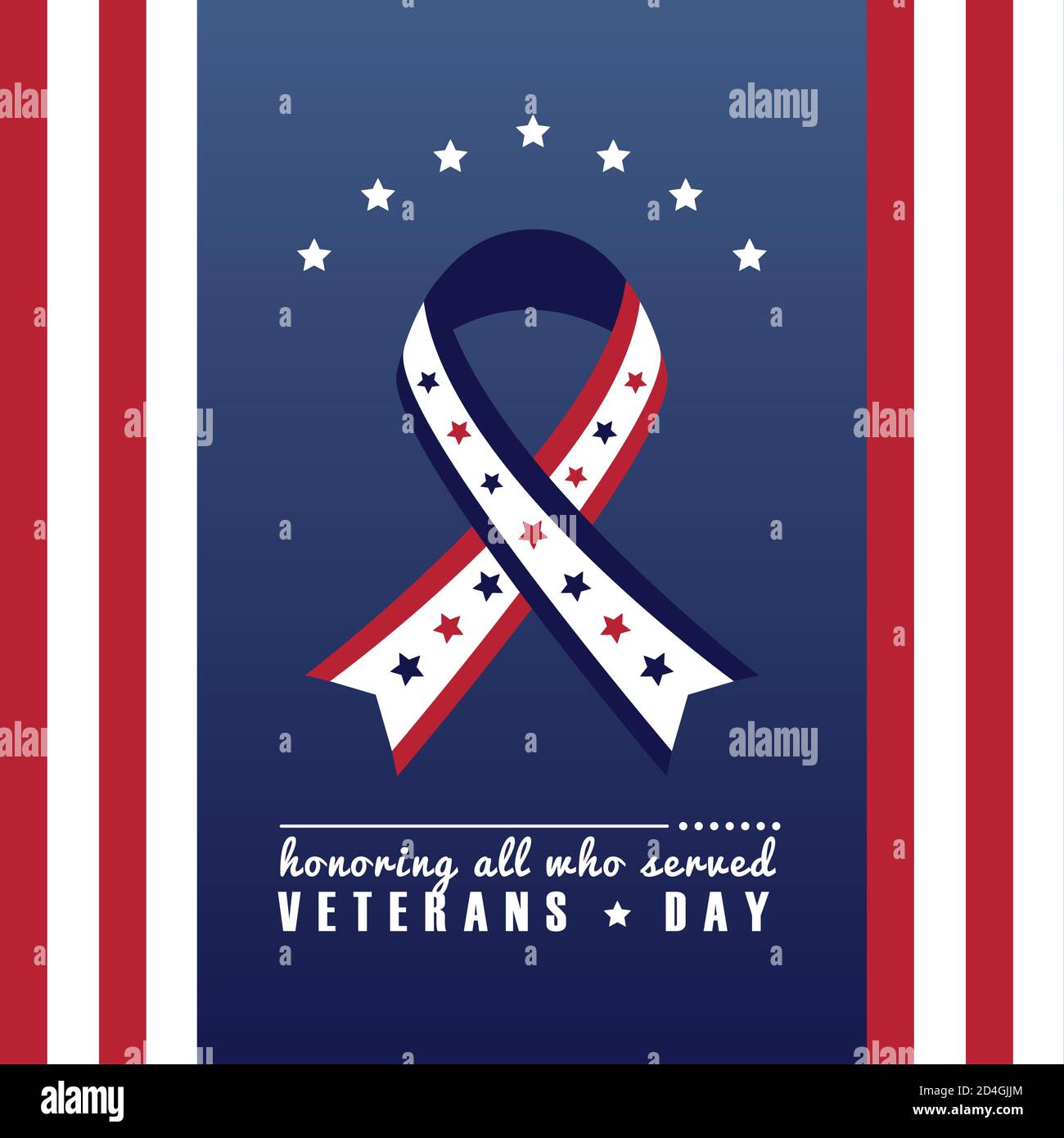 happy veterans day lettering with ribbon campaign and usa flag frame ...