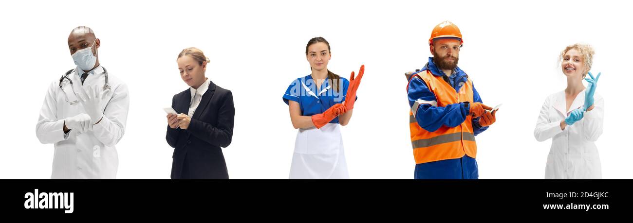 Group of people with different professions isolated on white studio ...