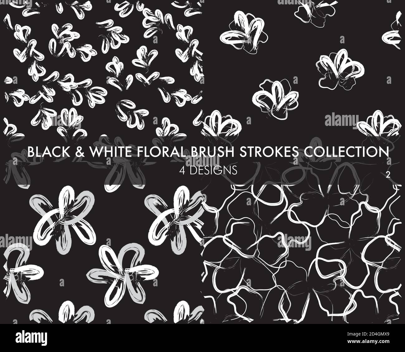 Floral brush strokes seamless pattern collection includes 4 designs for ...