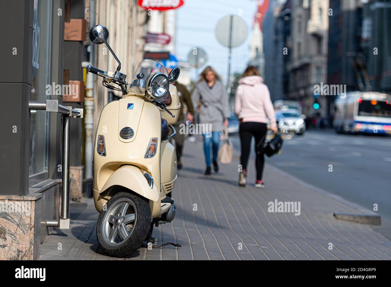 Riga, Latvia - October 8, 2020: a classic, elegant Vespa scooter parked ...