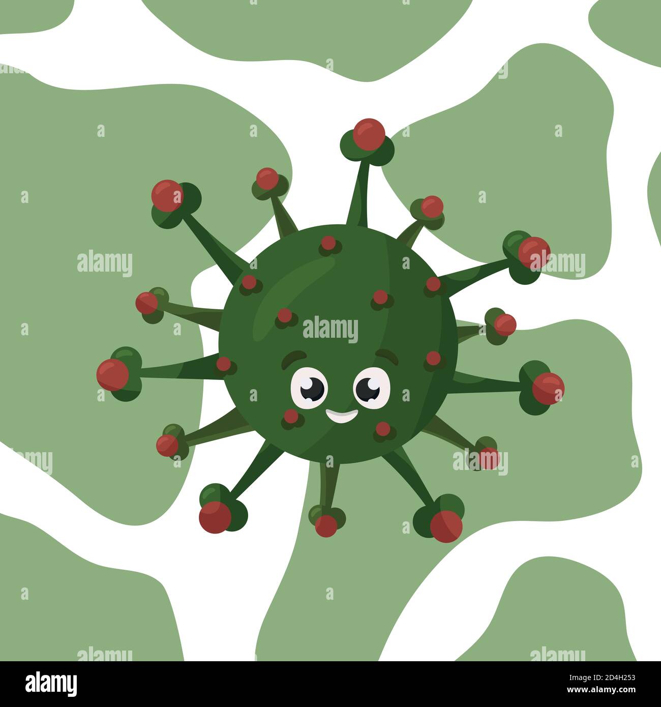 Green Corona virus cute nice happy character on white anf green ...