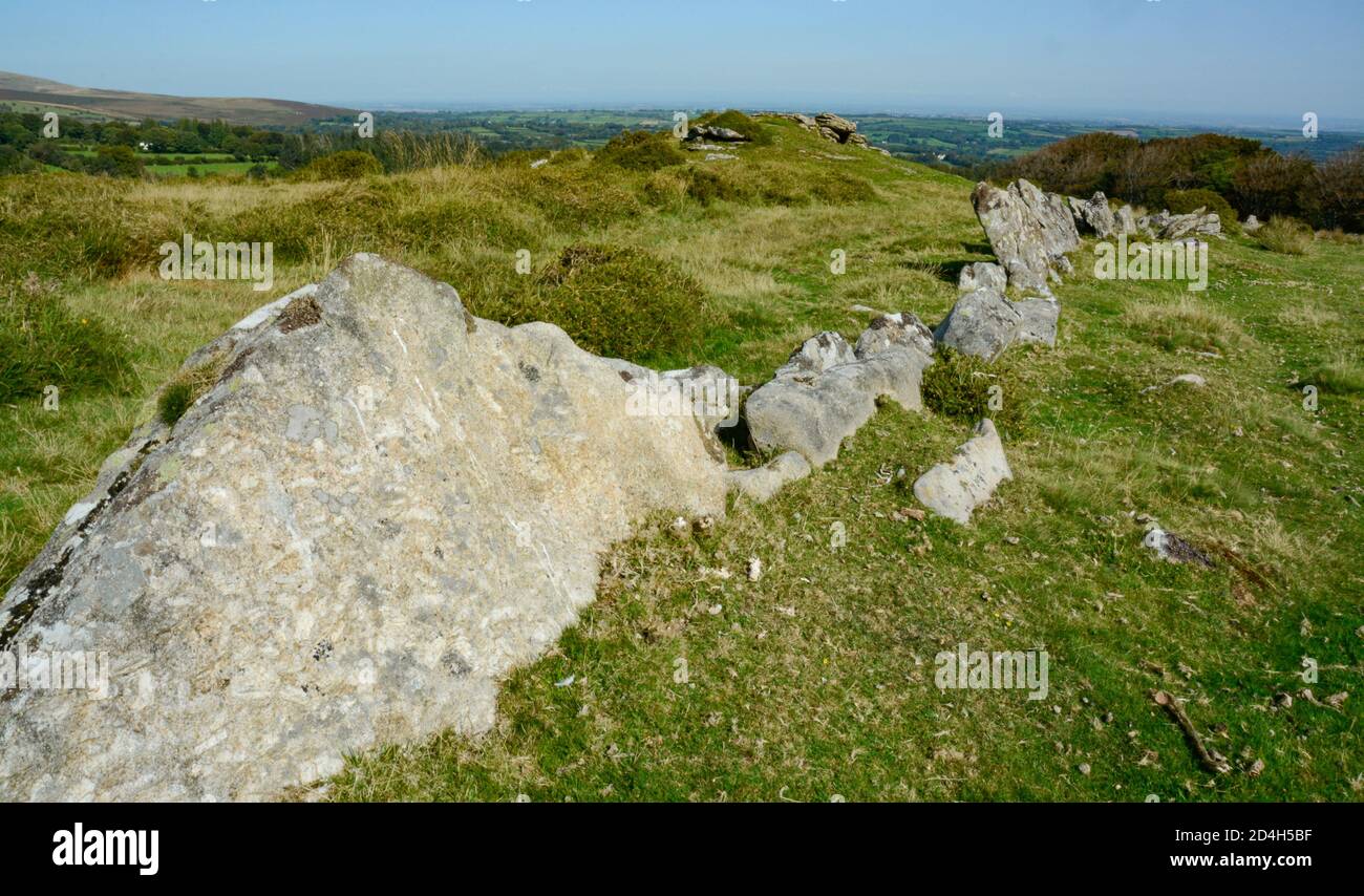 Hut circles on Chagford Common, Dartmoor, Devon Stock Photo - Alamy