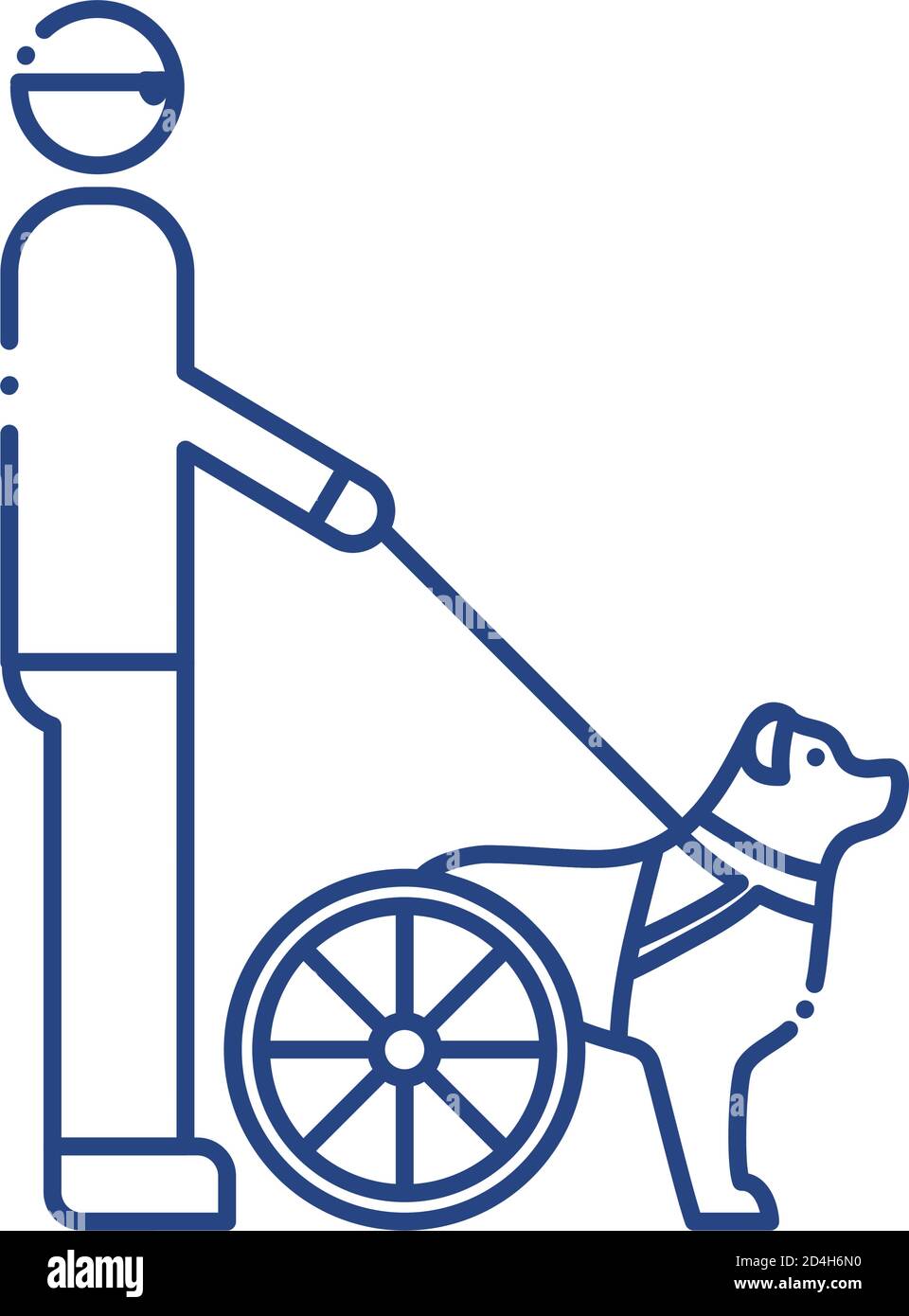 dog disabled with wheels leading the man blind line style icon vector ...