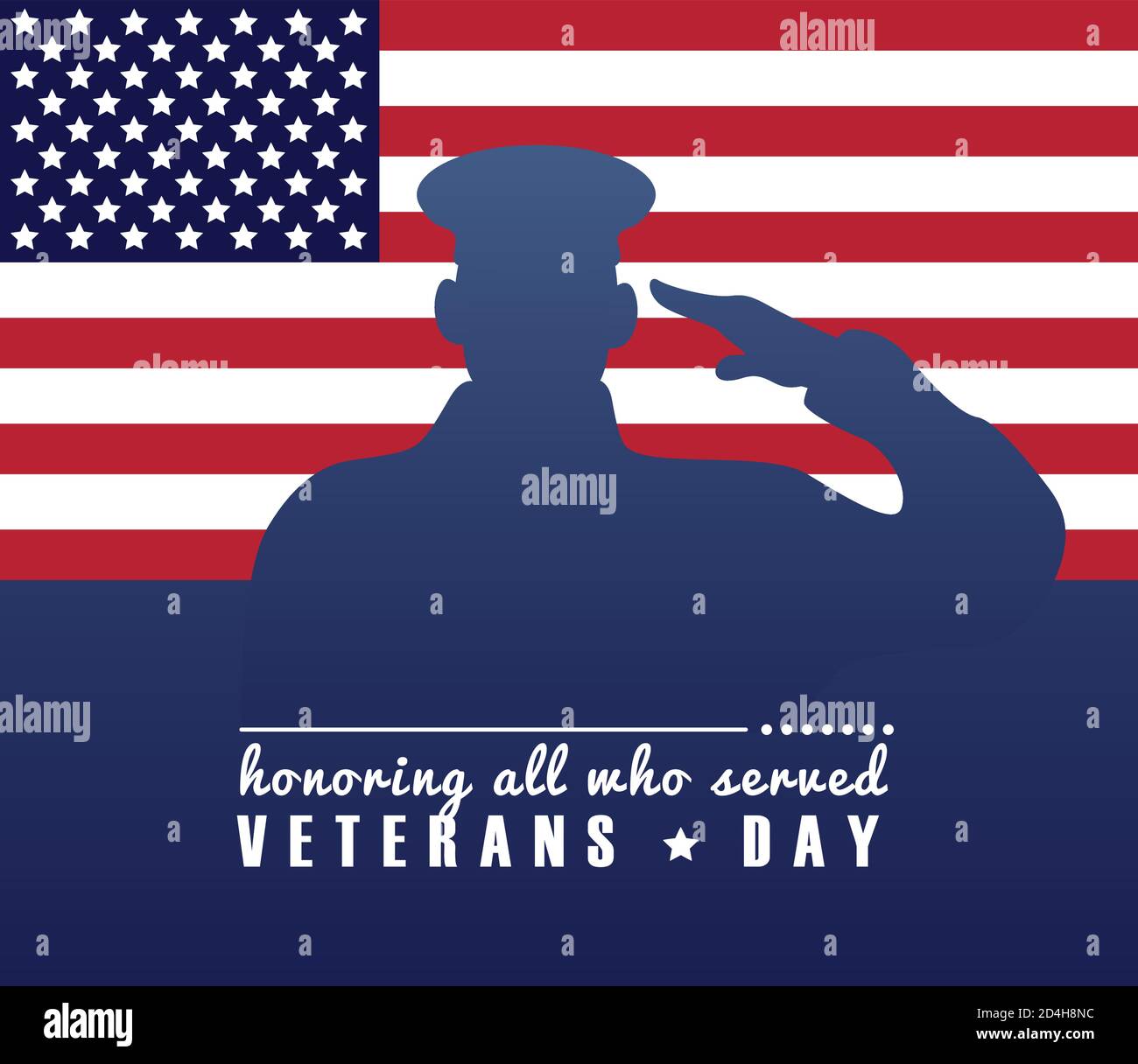 happy veterans day lettering with usa flag and saluting soldier vector ...