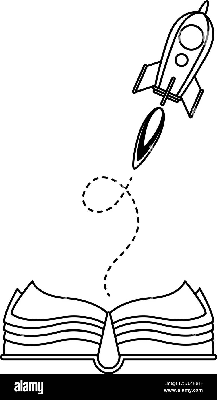rocket start up launcher with textbook line style icon vector ...