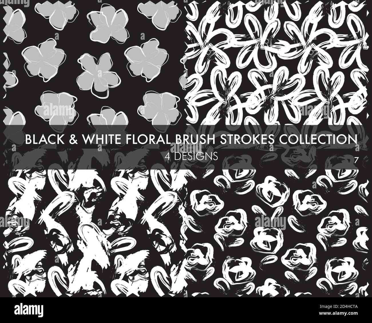 Floral brush strokes seamless pattern collection includes 4 designs for ...