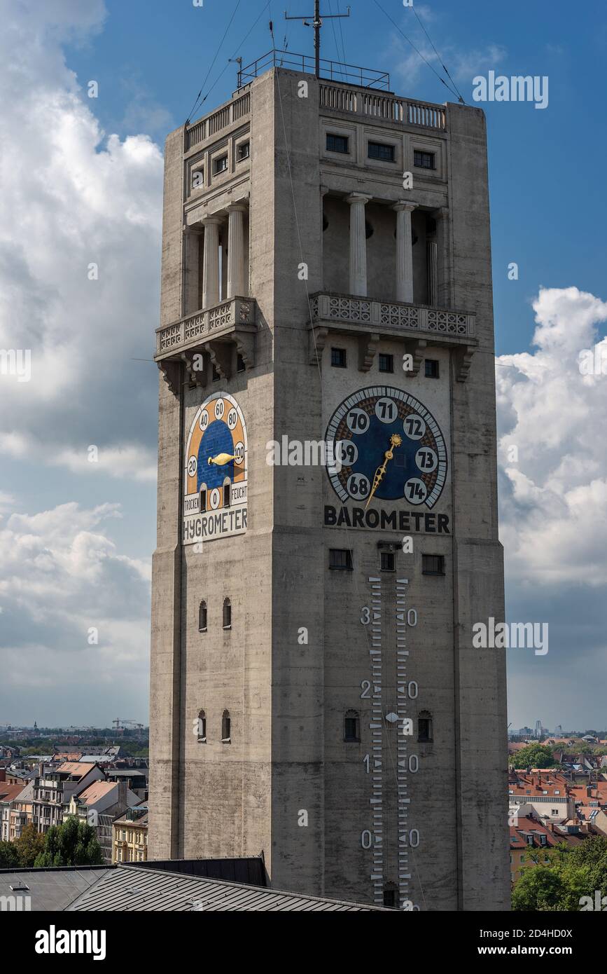 Close-up of the weather tower station (Wetterturm) with barometer ...