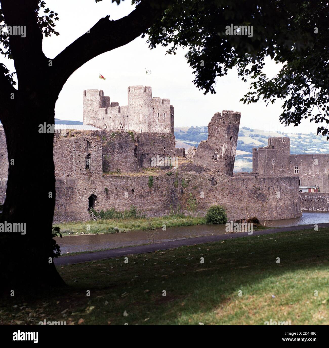 Caerphilly Castle showing Leaning Tower Stock Photo - Alamy