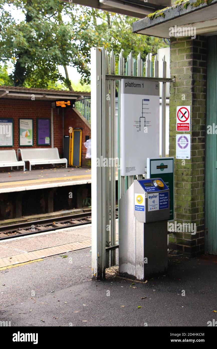Entrance to Riddlesdown train station with the Oyster reader and view ...