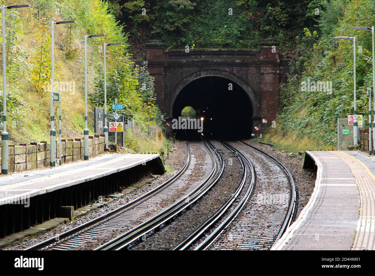 Riddlesdown station early morning with empty platforms waiting for a ...