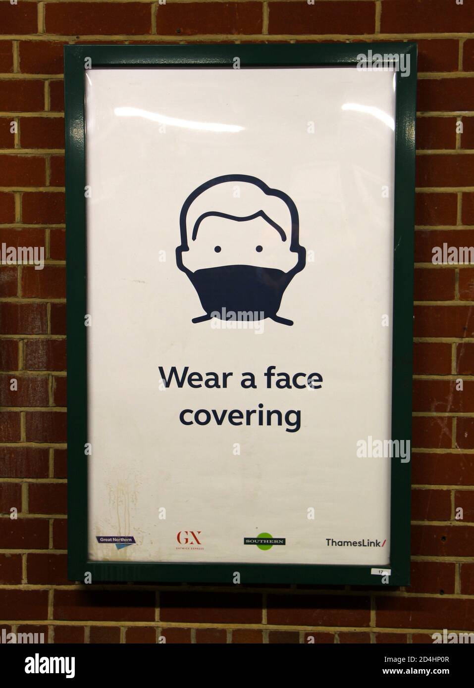 Wear a face covering sign at Riddlesdown train Station Surrey England ...
