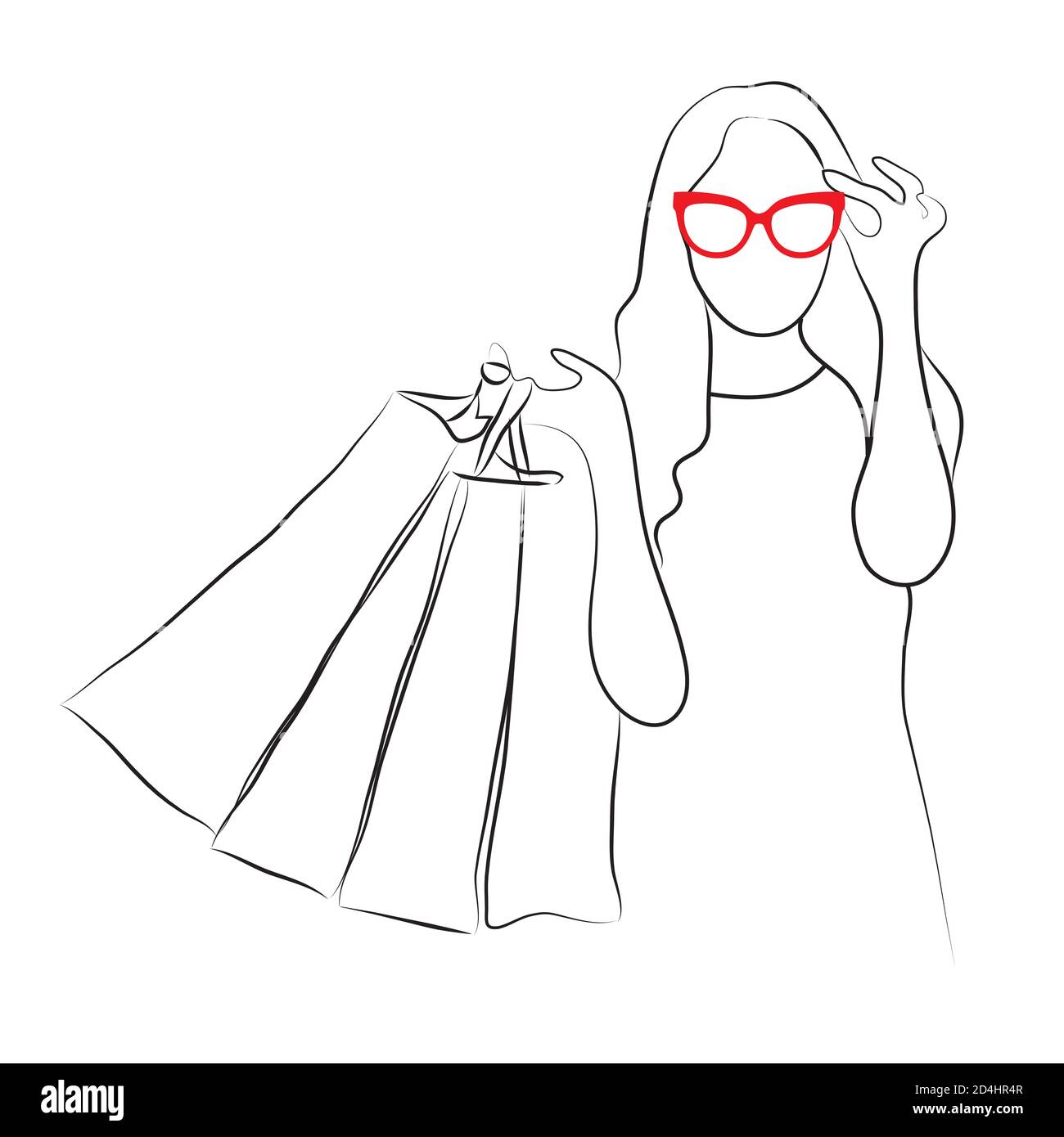 Girl With Shopping Bags Drawing