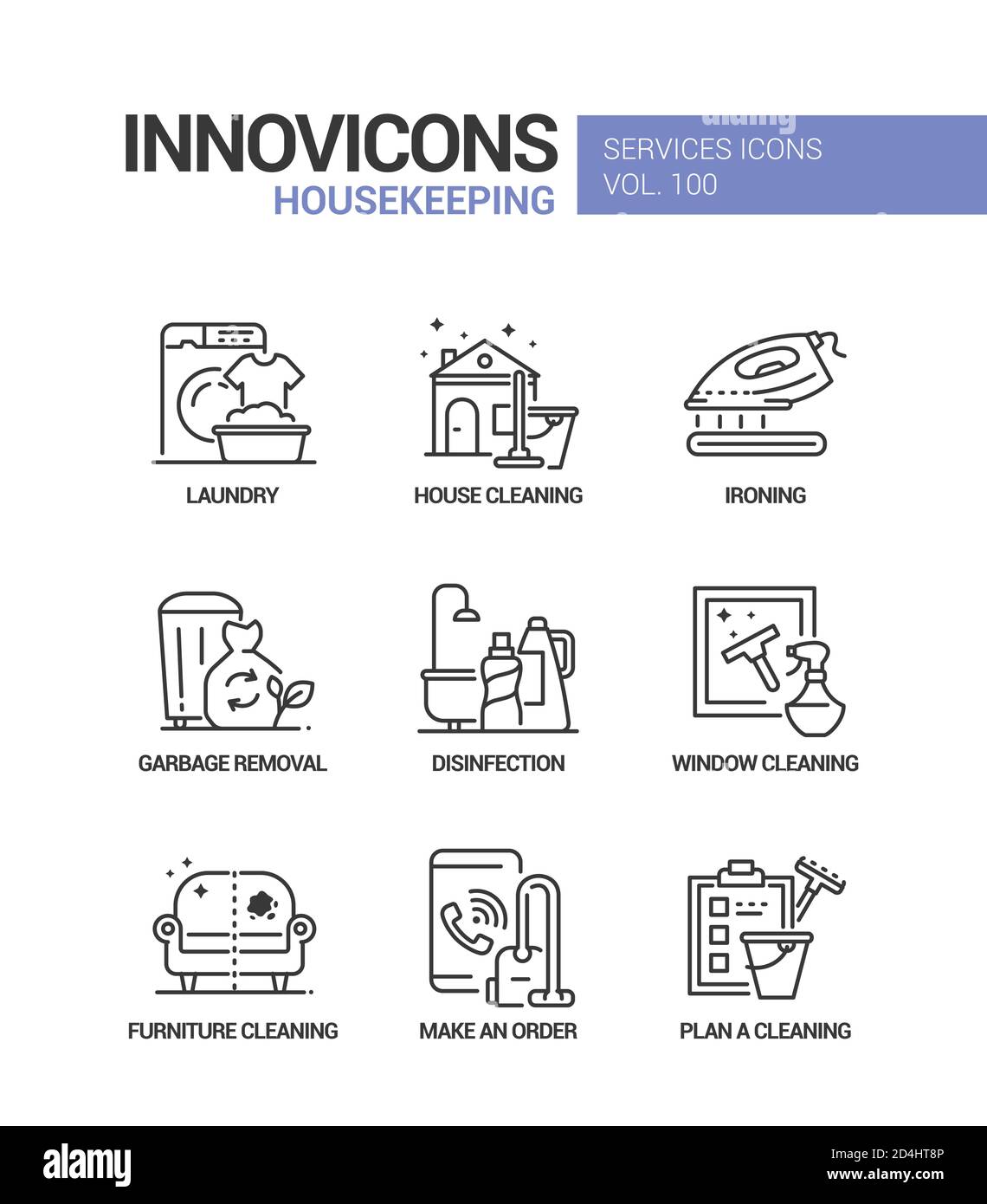 Housekeeping services - vector line design style icons set Stock Vector ...