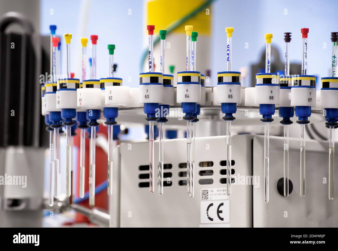 Autosampler of NMR spectrometer loaded with samples for analysis Stock ...