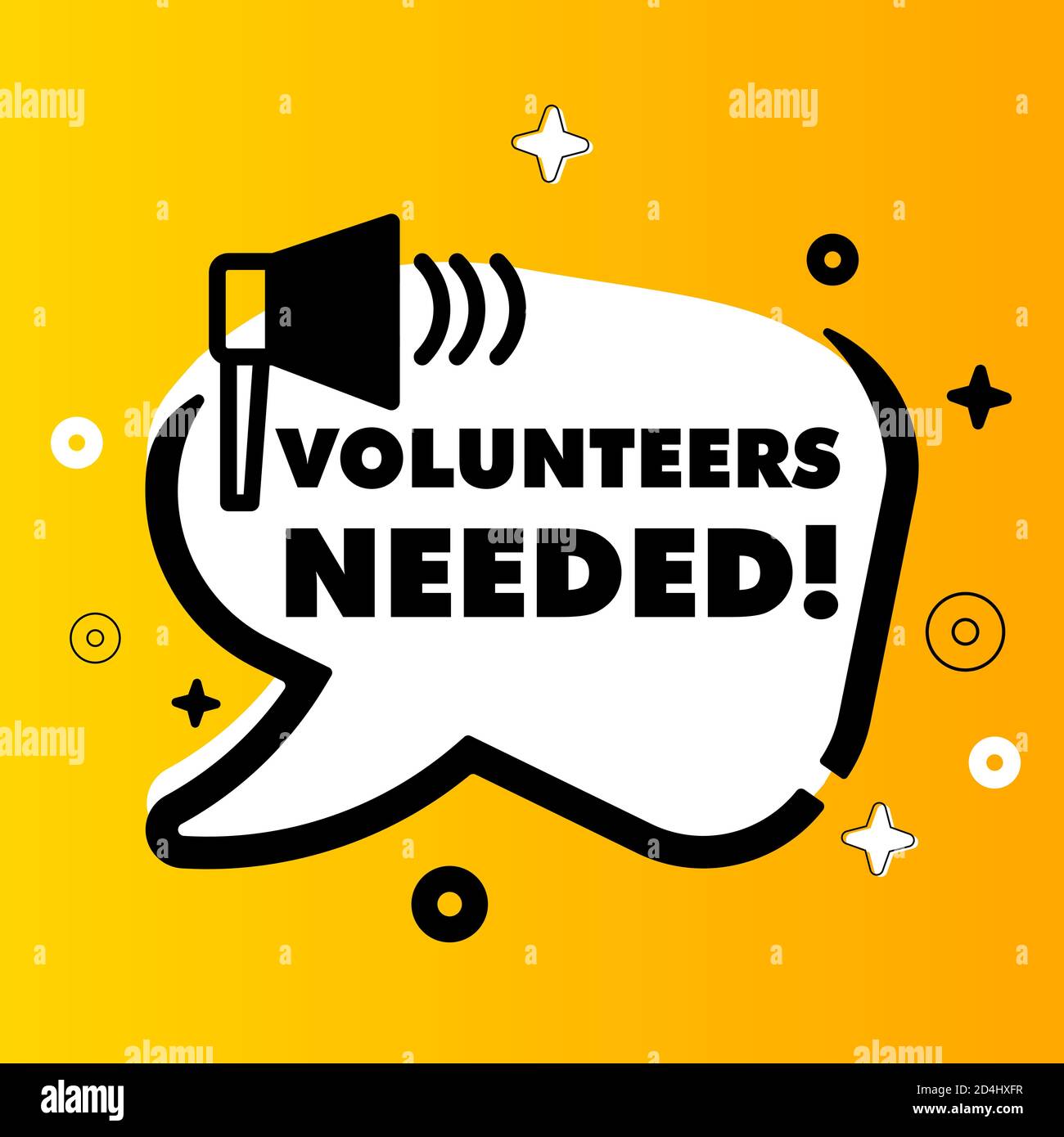Volunteers needed. Megaphone yellow vector banner. Volunteering service ...