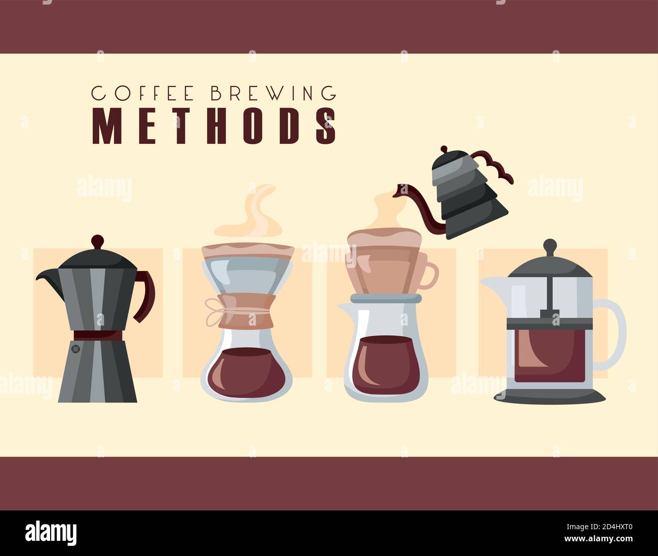 coffee brewing methods poster with set makers utensils vector ...