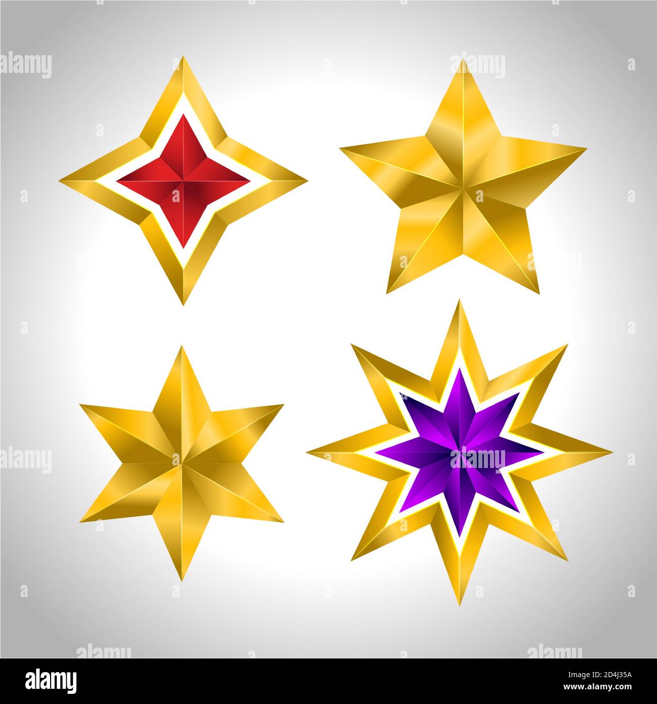 Set Different types and forms of gold color stars. Illustration ...