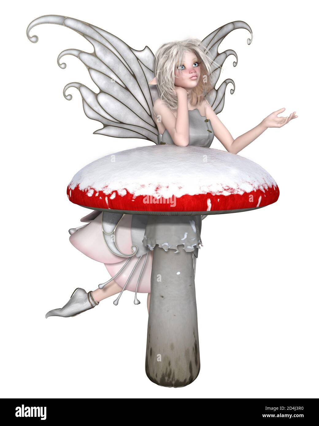 Cute Winter Fairy with Pink Nose Waiting for Snow, 3d digitally ...